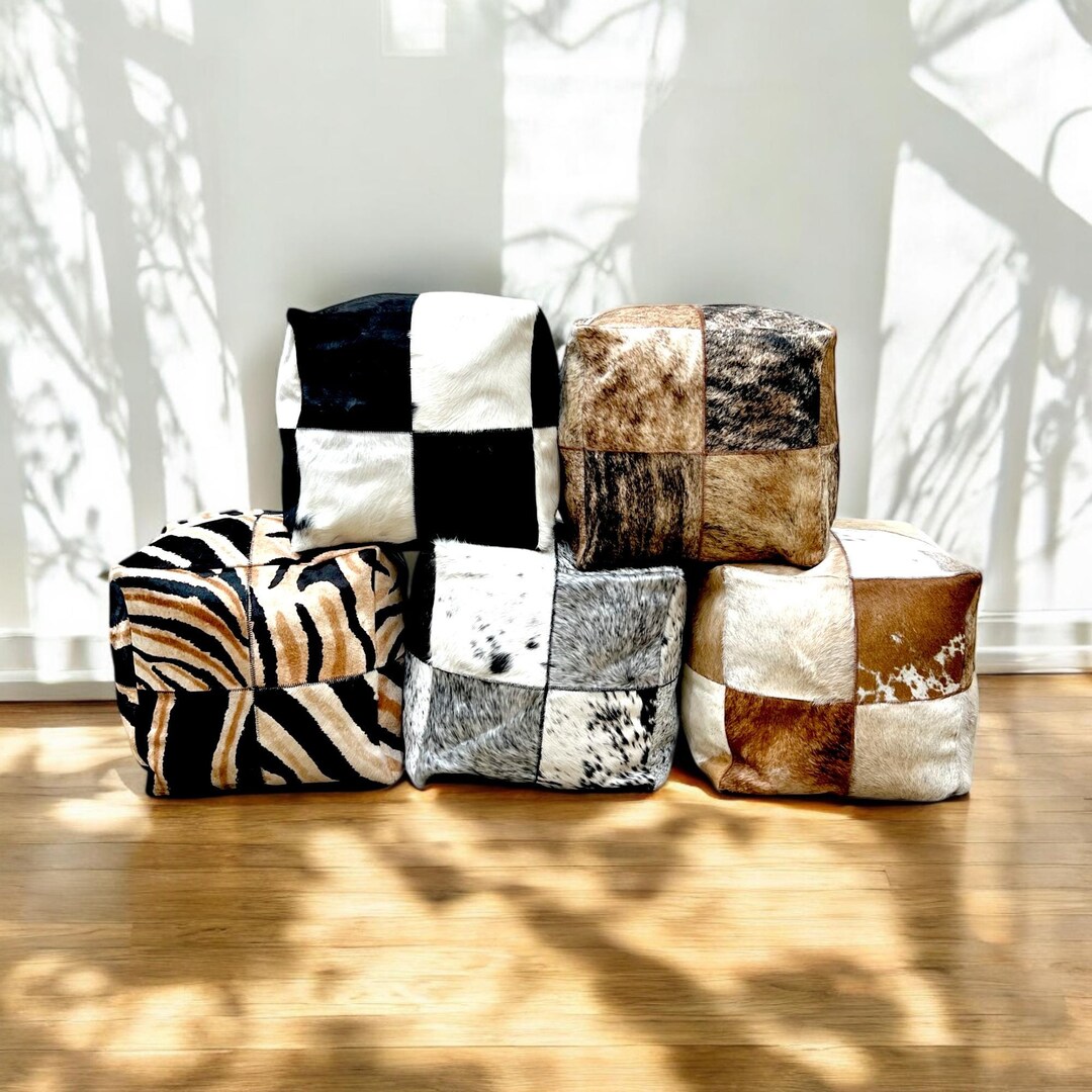 Genuine Cowhide and Leather Bean Bag Cubes - Six Unique Colours to Pick ...