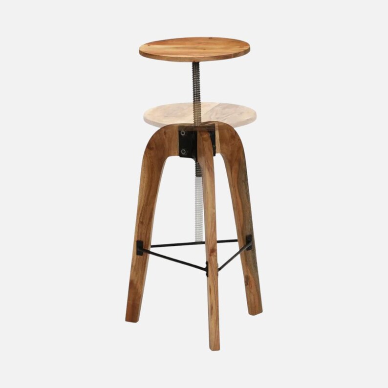 Set of 2 Industrial Adjustable Height Solid Acacia Wood Bar Stools - Etsy