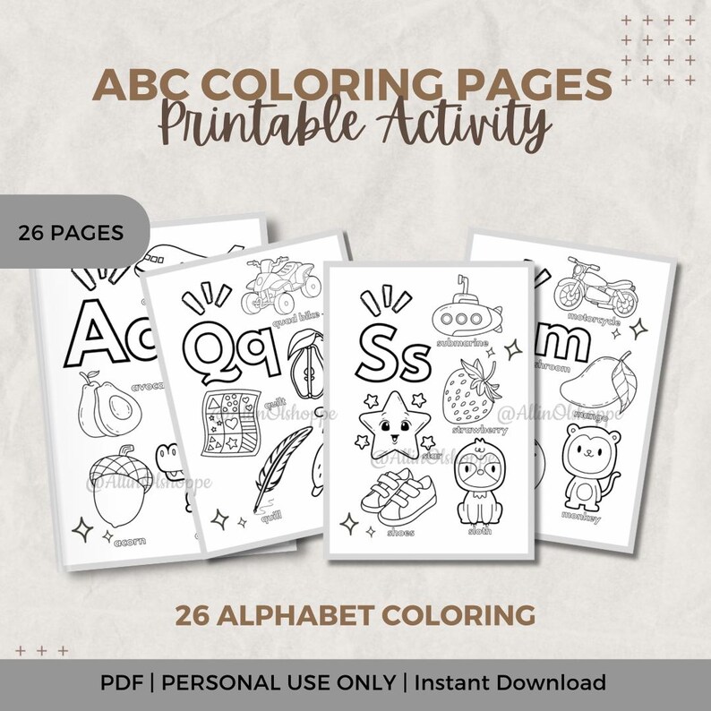 ABC Alphabet Coloring Activity, Coloring Pages, Preschool Worksheet ...