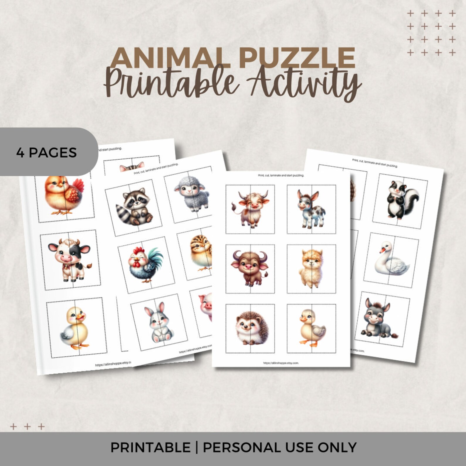 Farm Animals Puzzle, Printable File, Preschool Cards, Kids Activity ...
