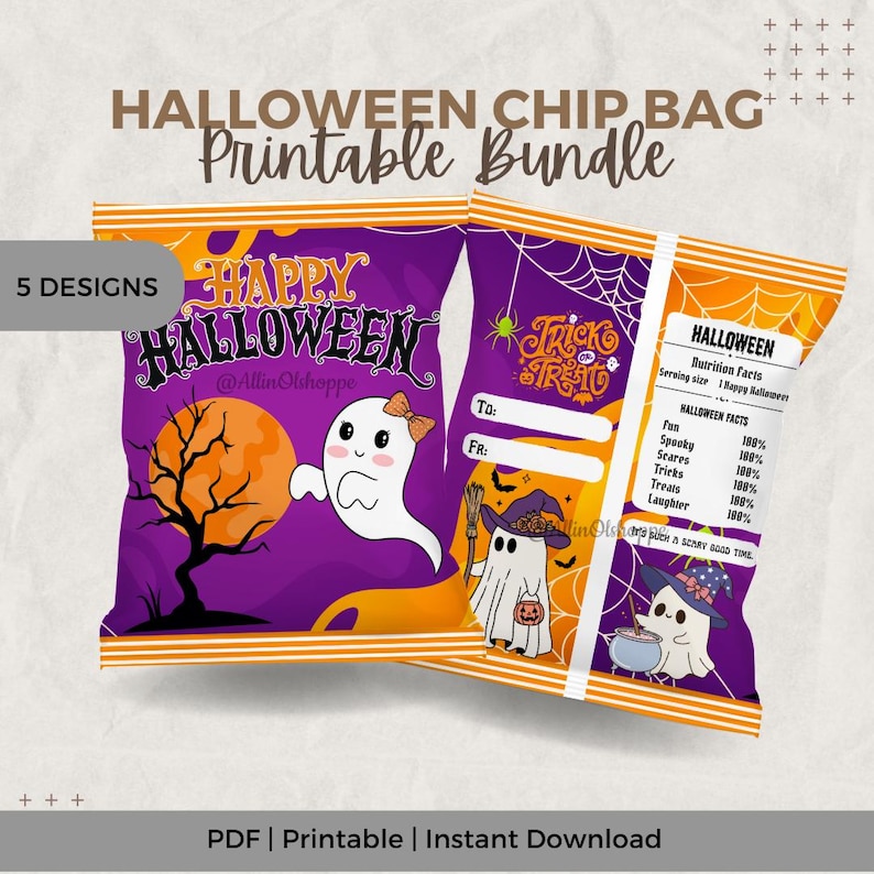 Halloween Chip Bag Printable Bundle: 5 Designs (PDF) - Etsy