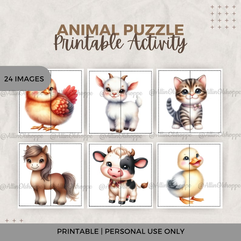 Farm Animals Puzzle, Printable File, Preschool Cards, Kids Activity ...