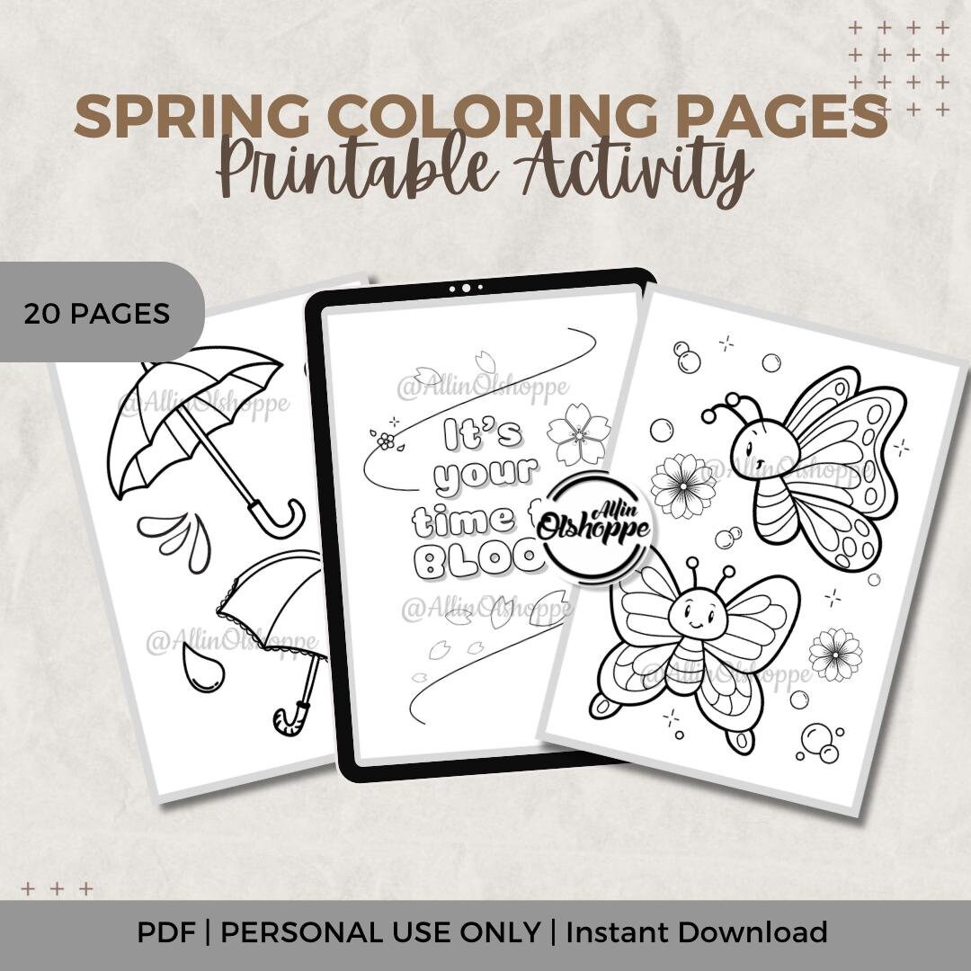 Spring Coloring Pages: Kids Printable Activity (PDF) - Etsy