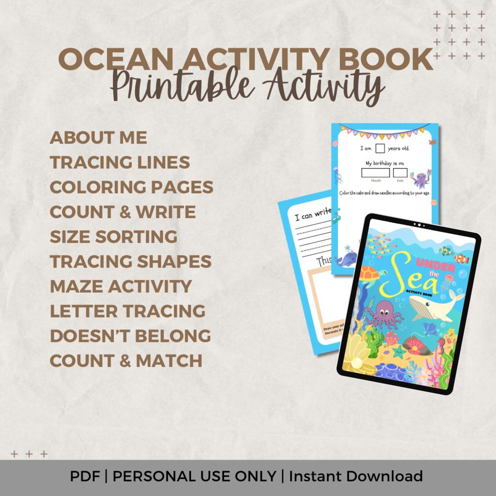Ocean Animal Activity Book, Under the Sea Tracing Coloring Matchin ...