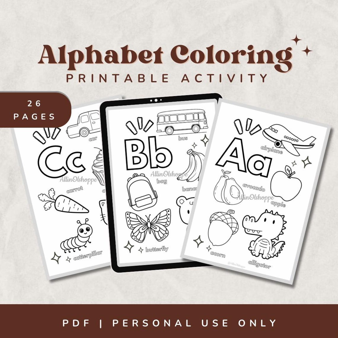 ABC Alphabet Coloring Activity, Coloring Pages, Preschool Worksheet ...