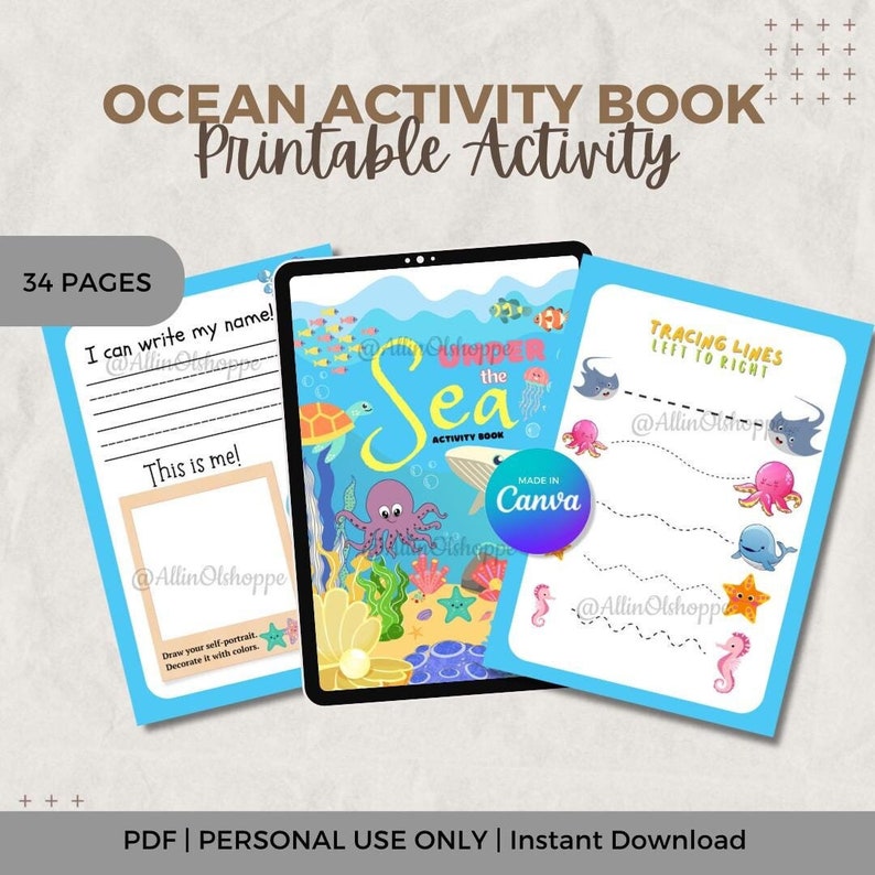Ocean Animal Activity Book, Under the Sea Tracing Coloring Matchin ...