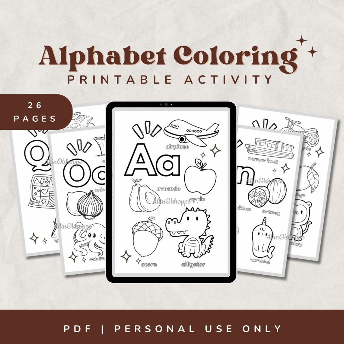 ABC Alphabet Coloring Activity, Coloring Pages, Preschool Worksheet ...