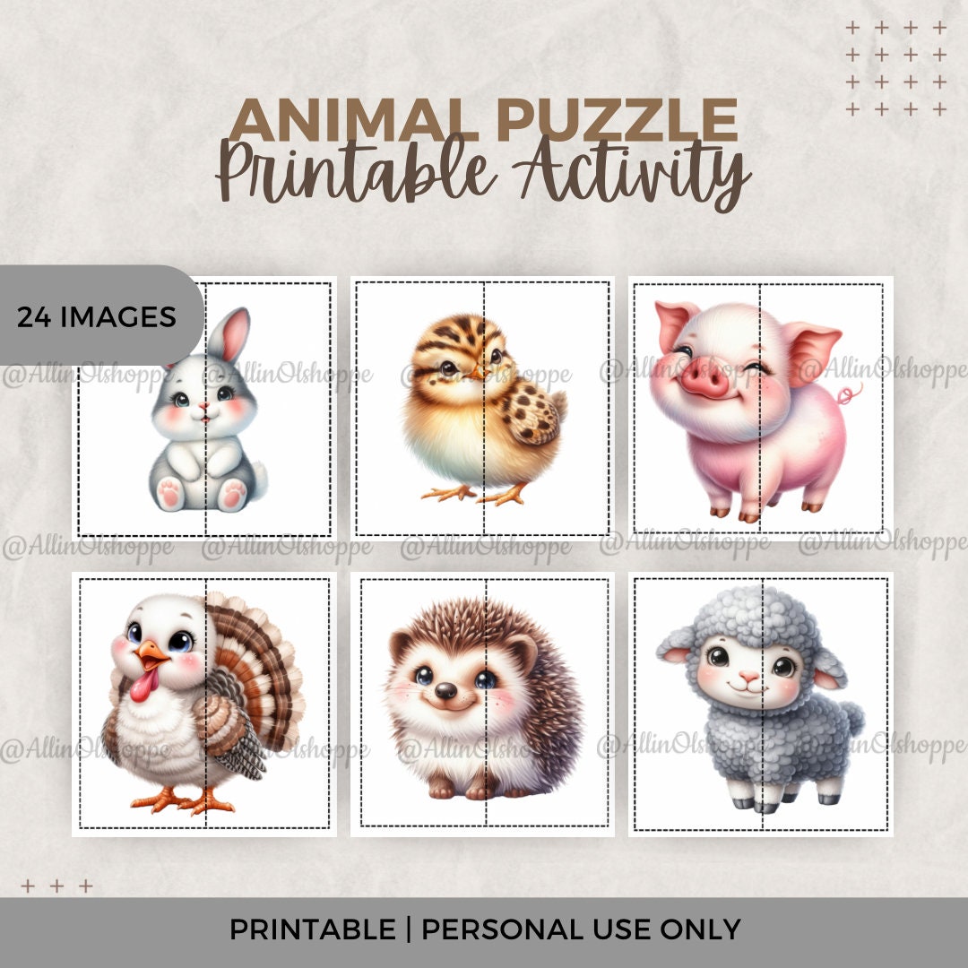 Farm Animals Puzzle, Printable File, Preschool Cards, Kids Activity ...