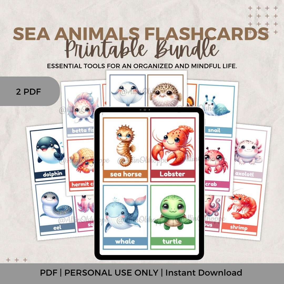 Sea Animals Flashcards, Ocean Animals, Printable File, Preschool Cards ...