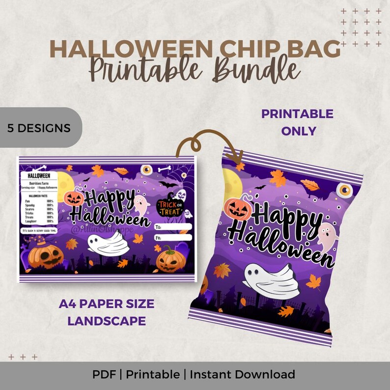 Halloween Chip Bag Printable Bundle: 5 Designs (PDF) - Etsy