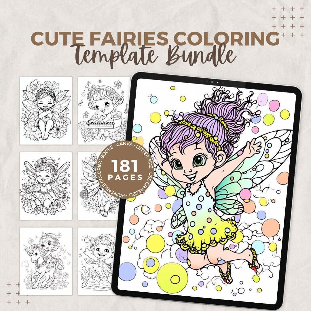 Cute Fairies Coloring Book, 181 Pages, Canva Template - Etsy