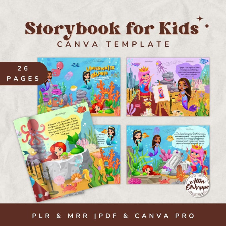 Underwater World Storybook: Mermaid Sisters, Canva Pro Editable (canva ...
