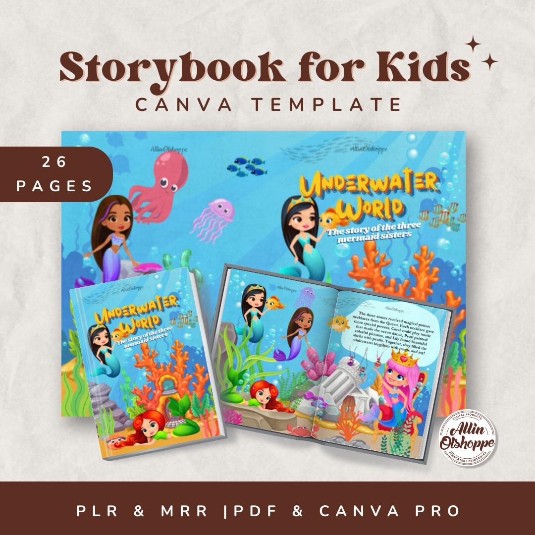 Underwater World Storybook: Mermaid Sisters, Canva Pro Editable (canva ...