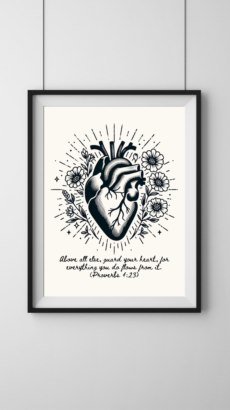Bible Verse Wall Art, Proverbs 4:23, Encouraging Christian Poster ...