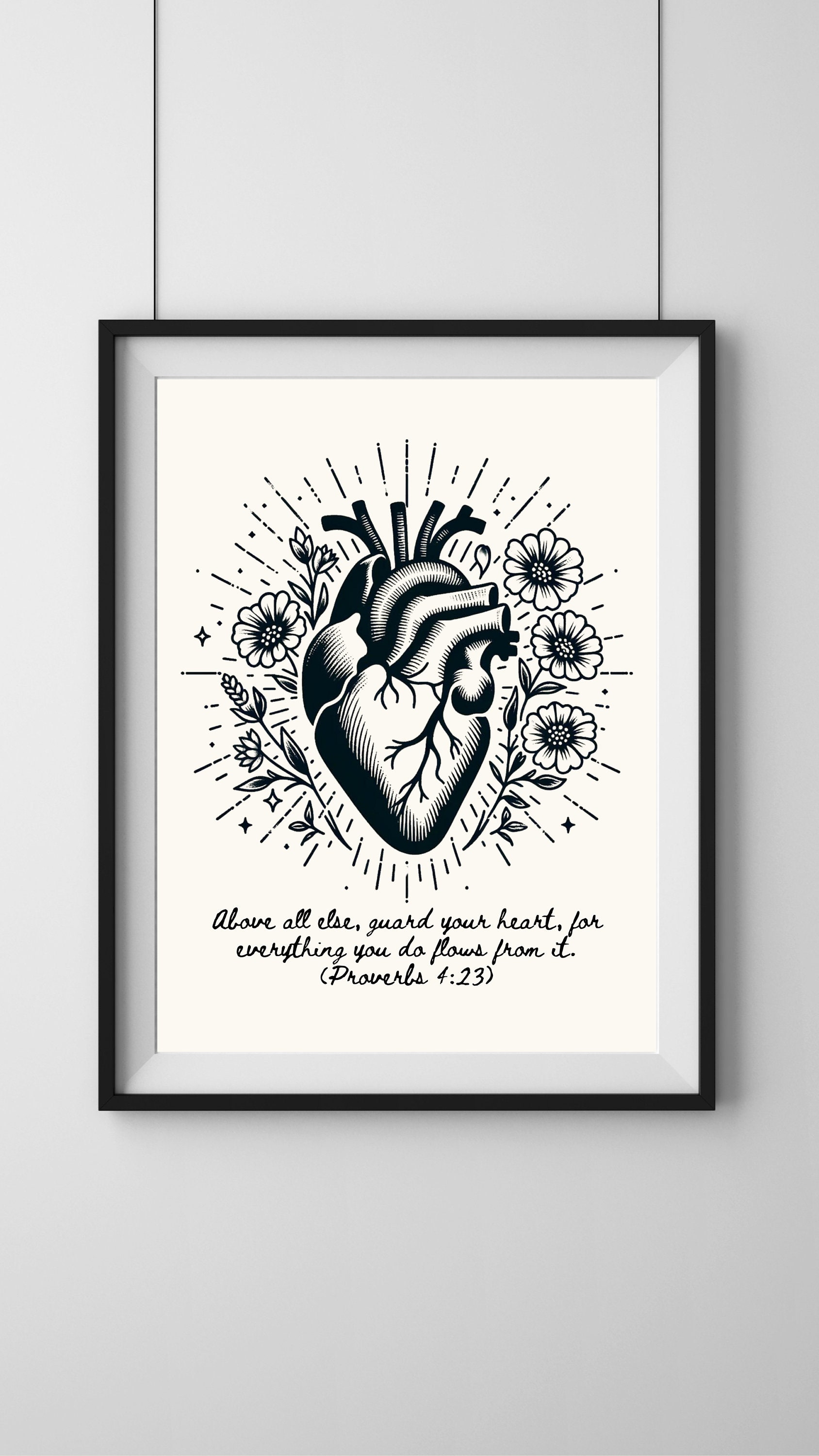 Bible Verse Wall Art, Proverbs 4:23, Encouraging Christian Poster ...