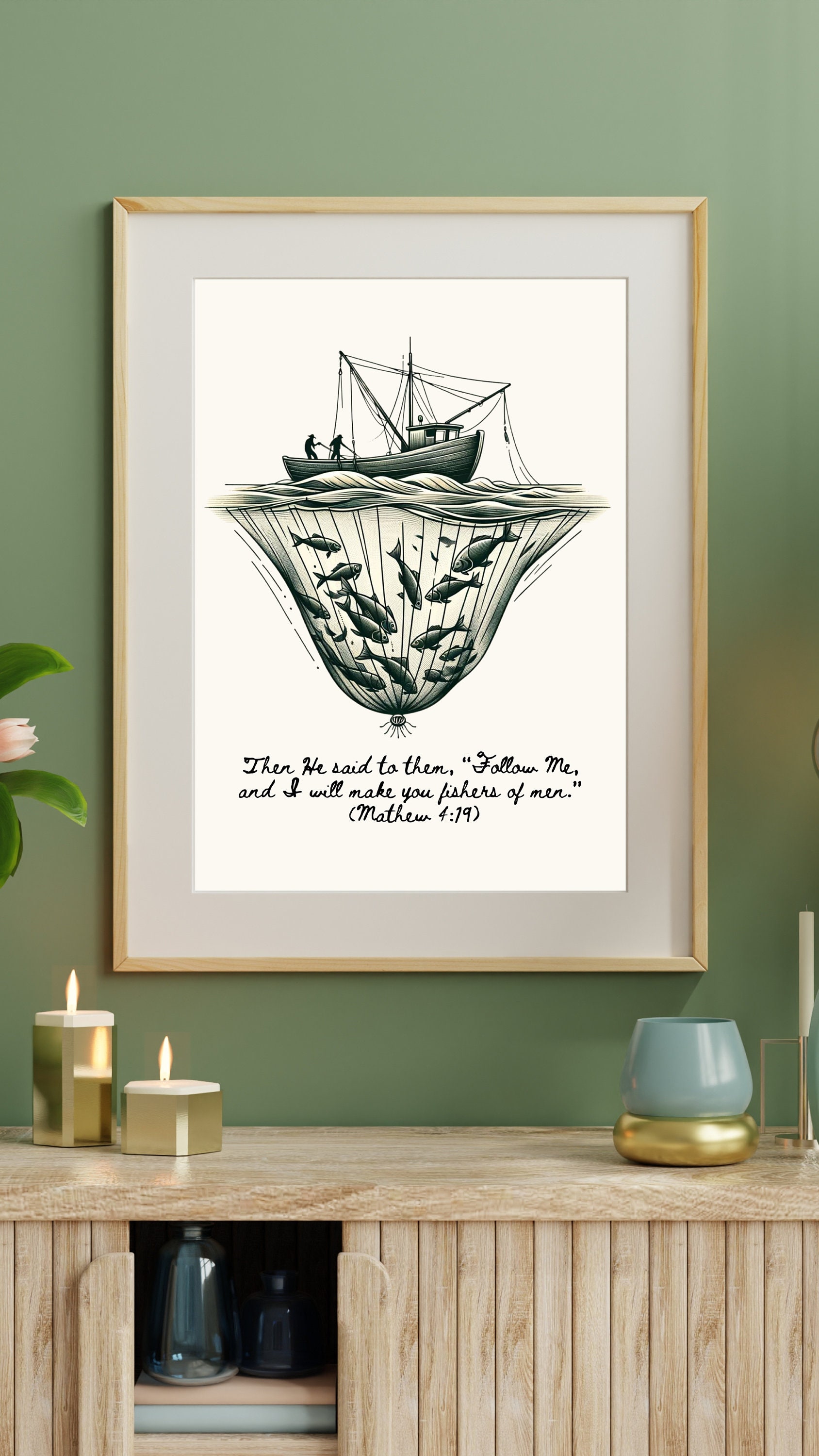 Bible Verse Wall Art, Mathew 4:19, Encouraging Christian Poster ...