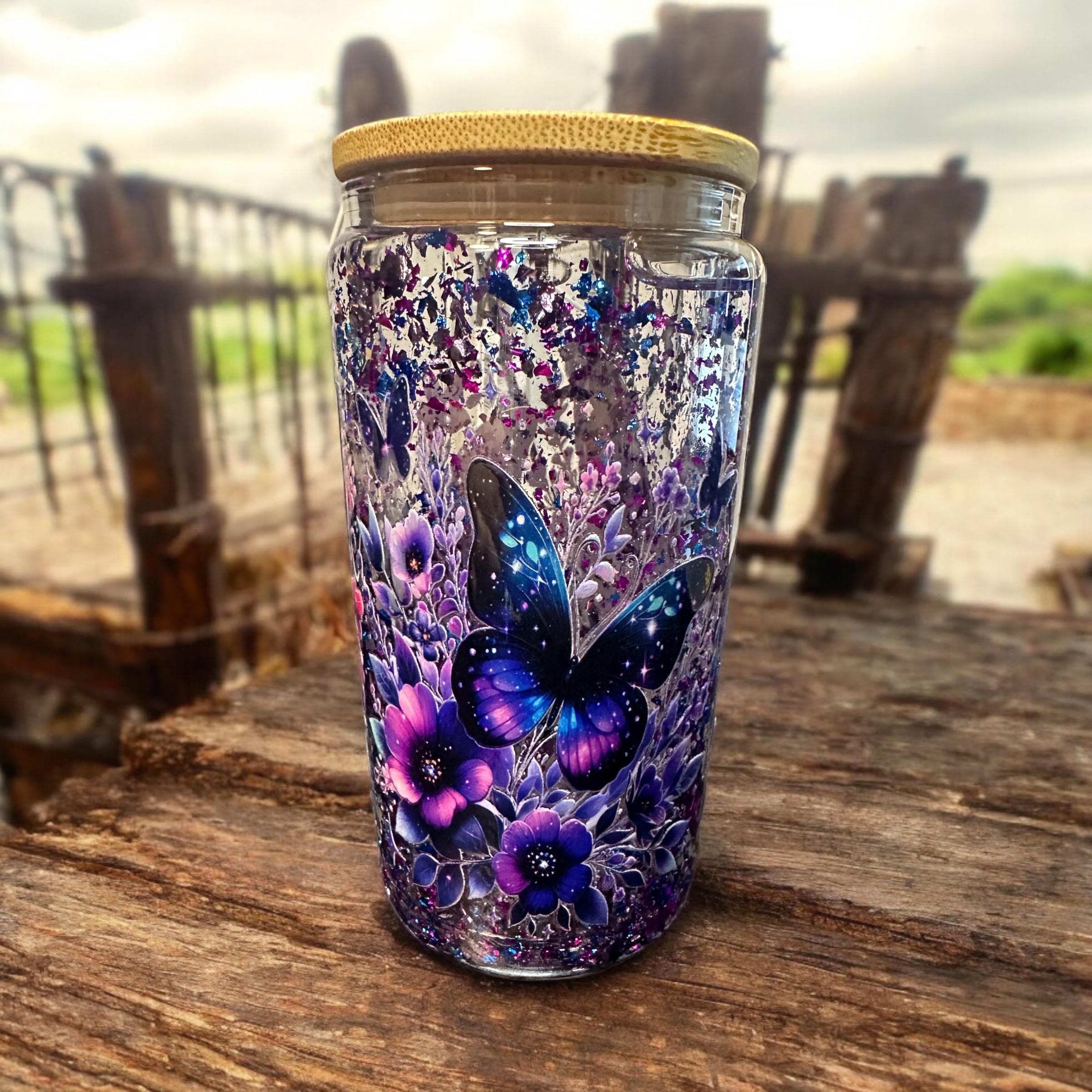 Purple and Blue Butterfly Snow Globe Tumbler - Etsy