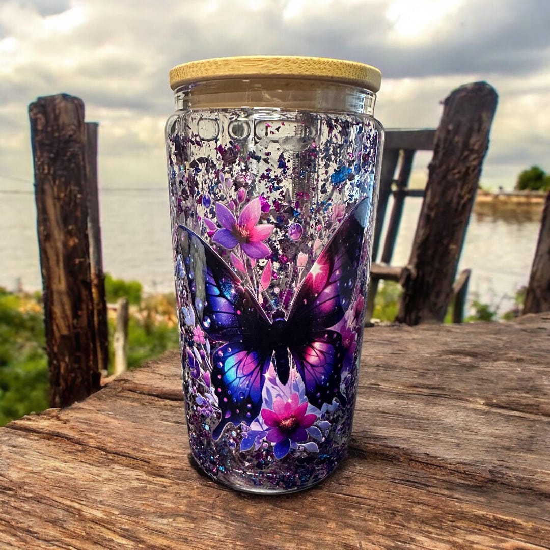Purple and Blue Butterfly Snow Globe Tumbler - Etsy