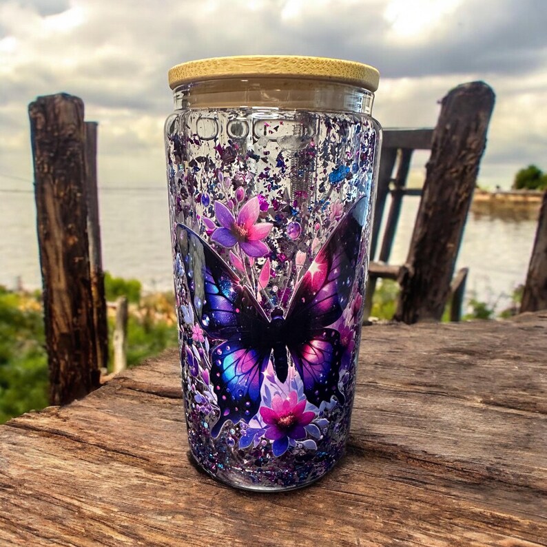 Purple and Blue Butterfly Snow Globe Tumbler - Etsy