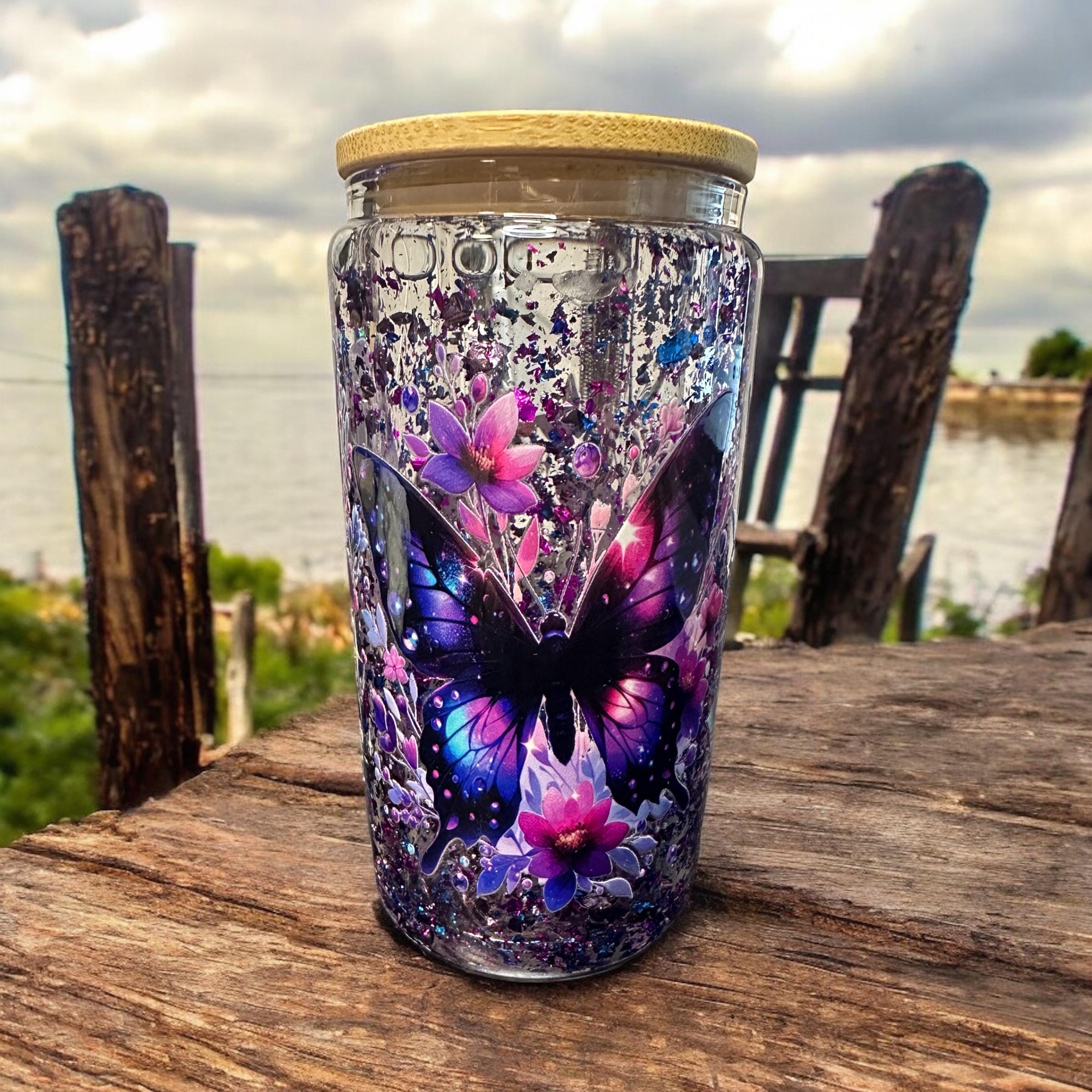 Purple and Blue Butterfly Snow Globe Tumbler - Etsy
