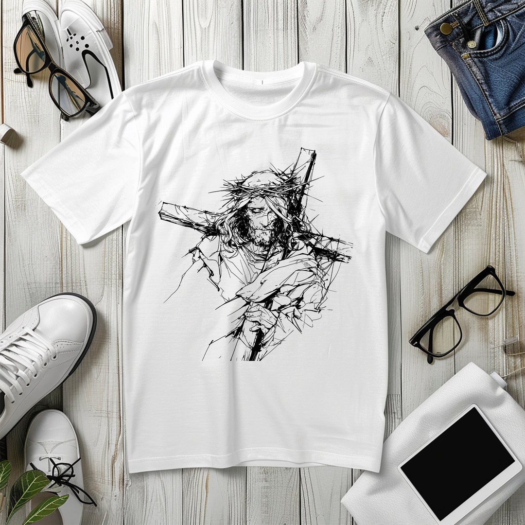 Jesus Holding a Cross Christian. Jesus Shirt, Christian Shirt, Vintage ...