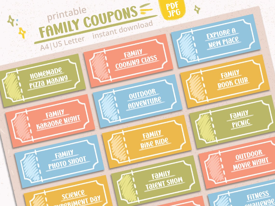 Printable Coupon Book for Family | Family Bonding Activities | Family ...