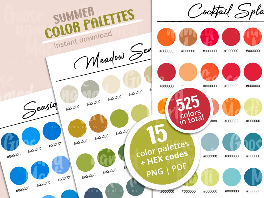 Seasonal Summer Color Palettes, Vibrant Color Schemes, Color Chart, HEX ...