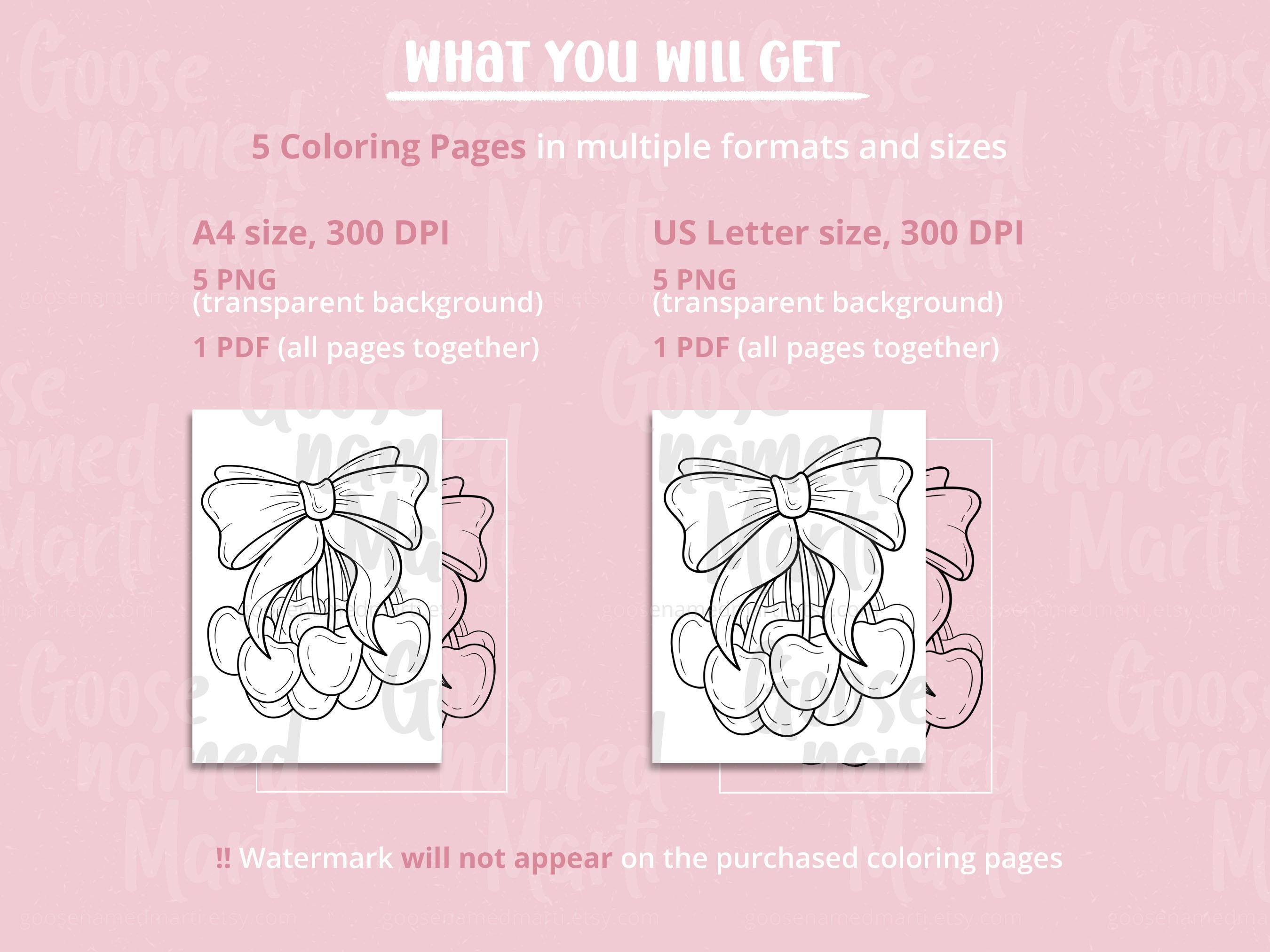 Coquette Coloring Pages, Aesthetic Coloring Pages, Cherry Coquette Bow ...