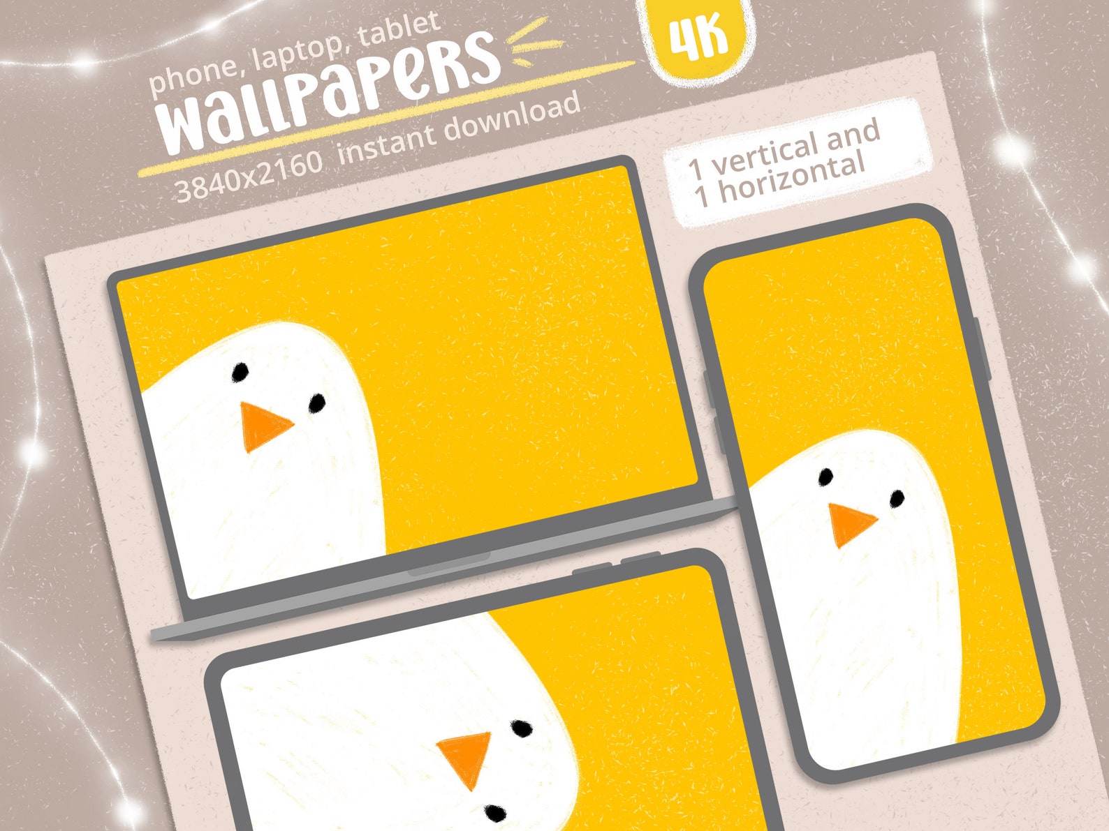 Cute White Goose 4k Yellow Wallpaper, Phone Laptop Tablet, Lovely ...