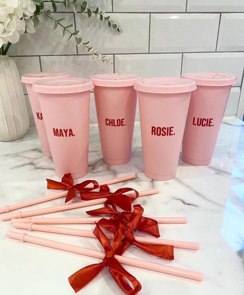 Baby Pink Personalised Cup With Lid and Straw Custom With Name and ...