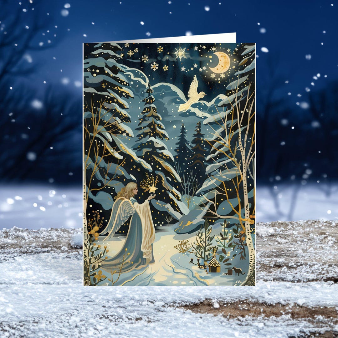 Personalized Enchanting Winter Night Forest Christmas Card Winter ...