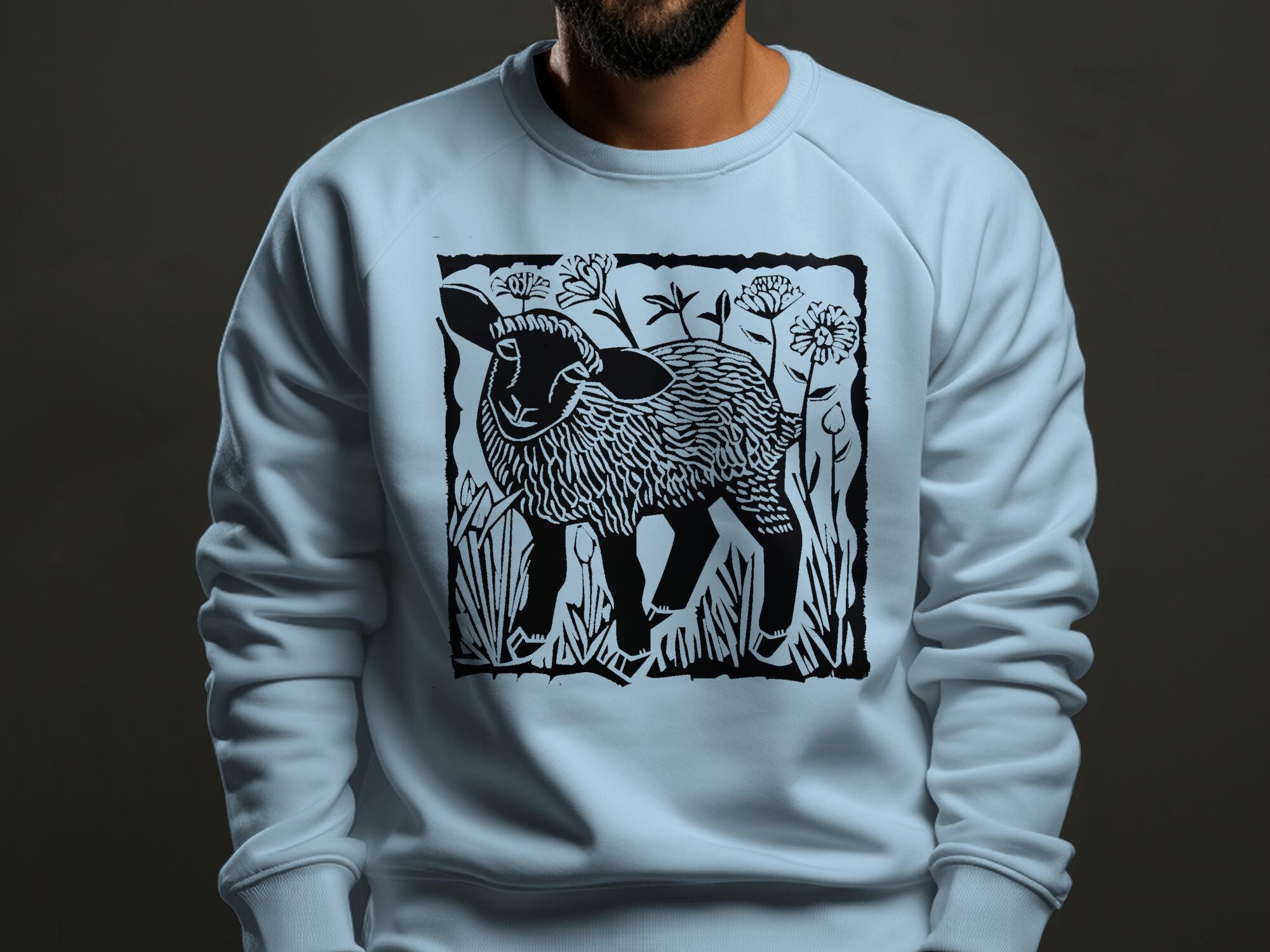 Lamb Christian Art Linocut Print Sweatshirt, Perfect Christmas Gift ...