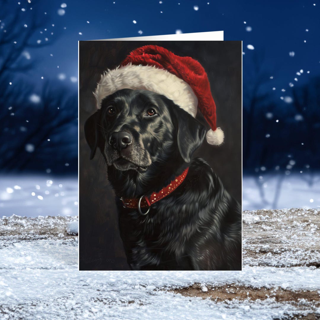 Personalized Black Labrador Christmas Card Cute Dog in Santa Hat ...