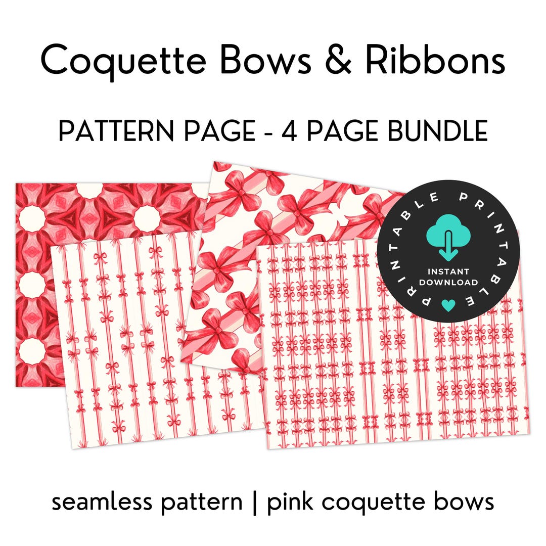 Bundle Coquette Ribbon and Bows Watercolor Seamless Pattern Background ...