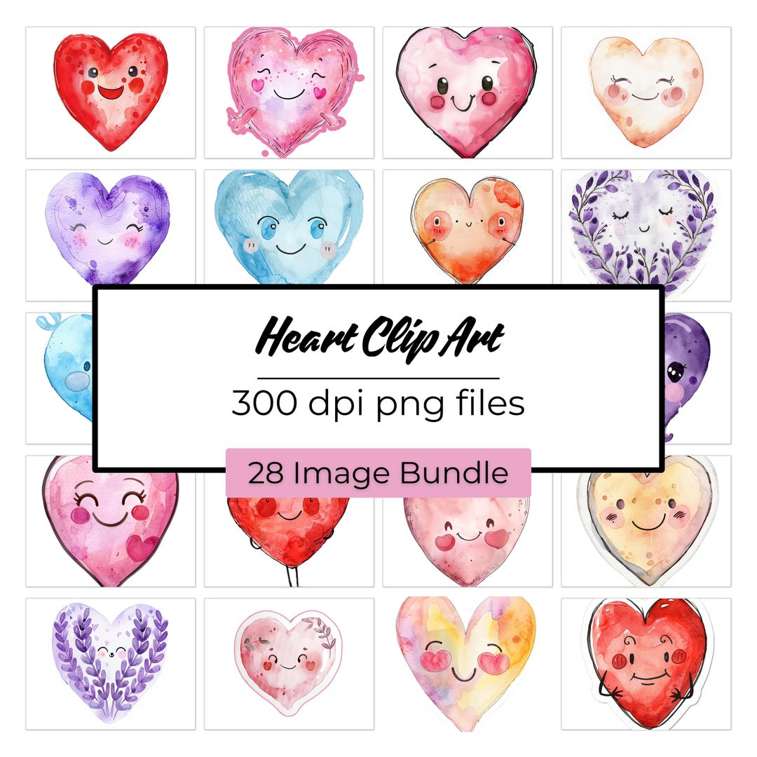Big Bundle Cute Watercolor Heart Clipart 28 Images 300 Dpi Png's ...