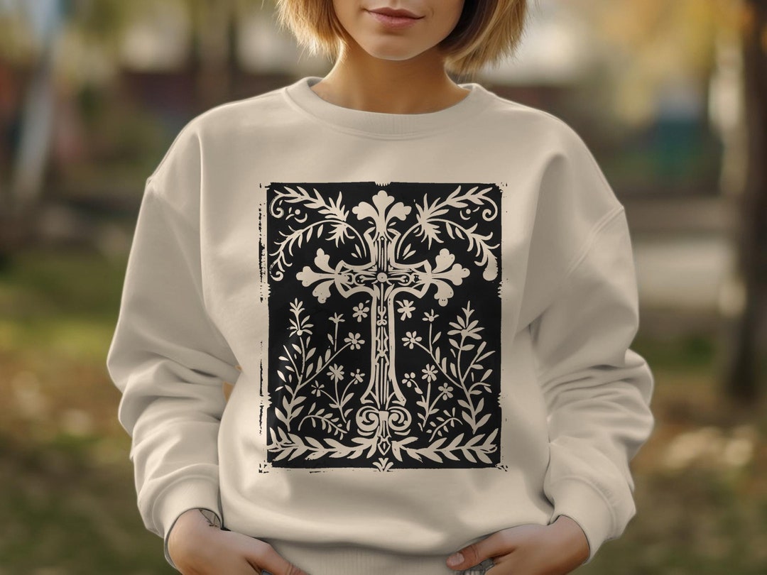 Christian Art Celtic Cross Linocut Print Sweatshirt, Unisex, Perfect ...