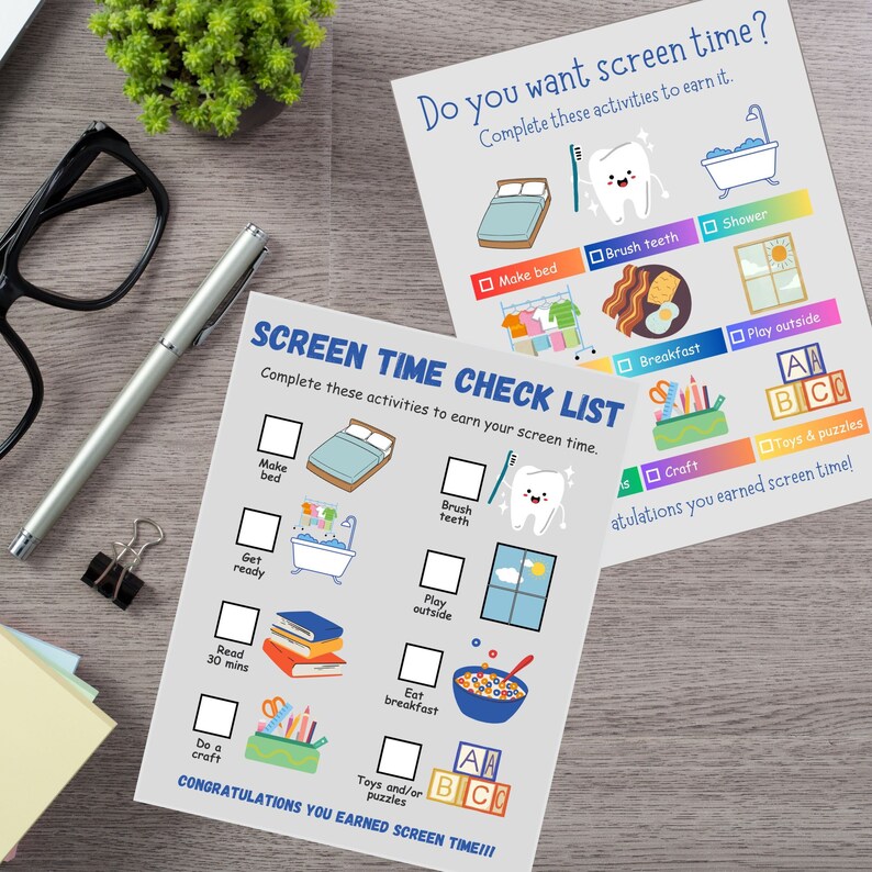 Screen Time Check List for Kids and Toddlers, Morning Check List for ...