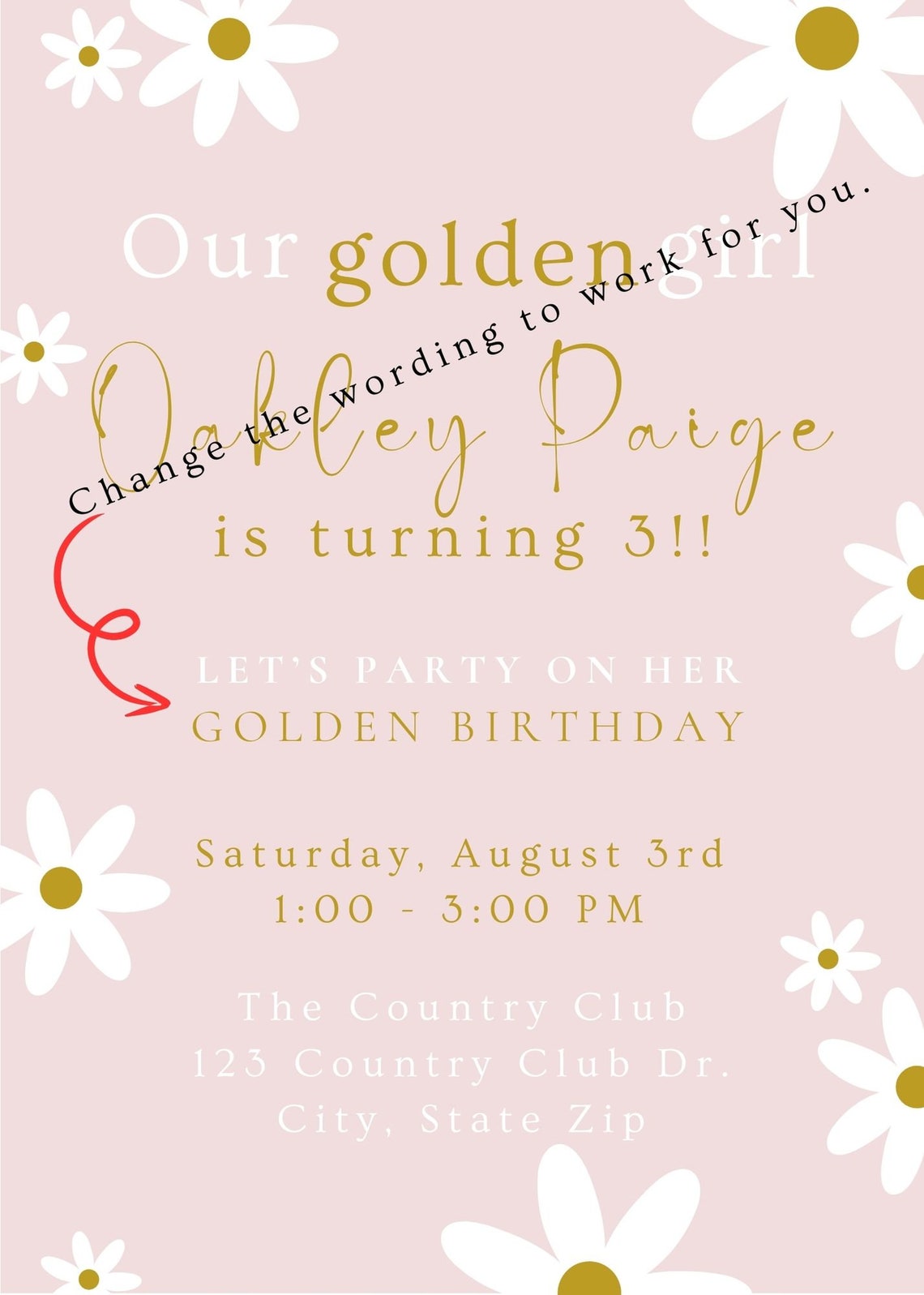 Daisy Golden Birthday Invitation: Editable Template - Etsy
