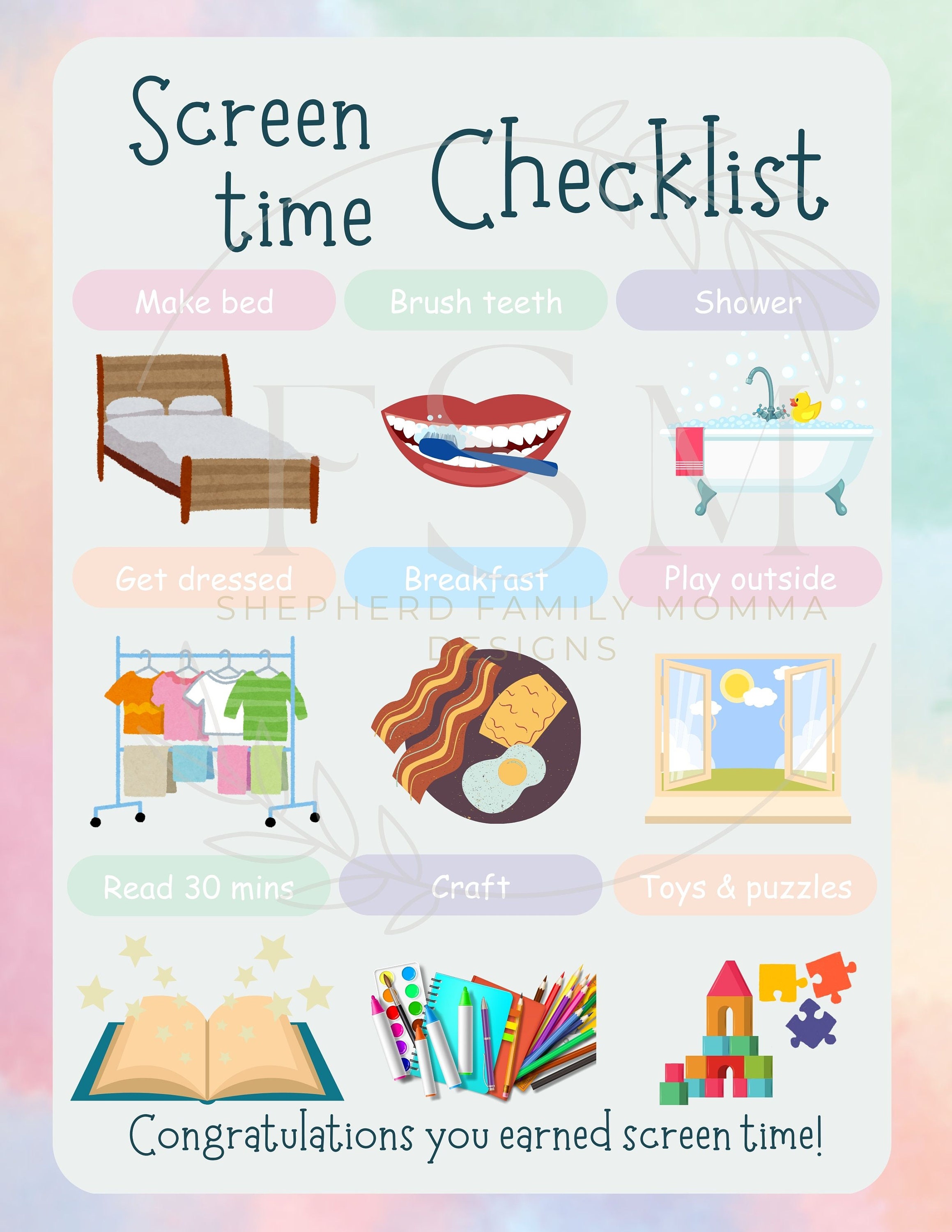 Before Screen Time Checklist, Morning Routine Check List,toddler ...