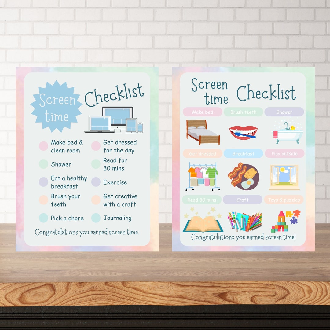 Screen Time Checklist Bundle: Editable Routine Charts (digital Download ...