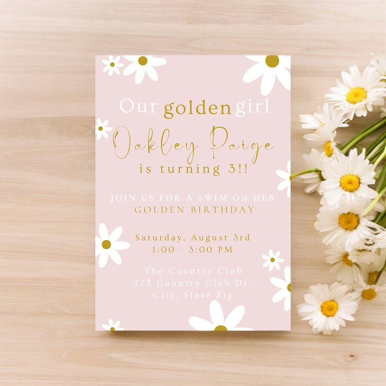 Daisy Golden Birthday Invitation: Editable Template - Etsy