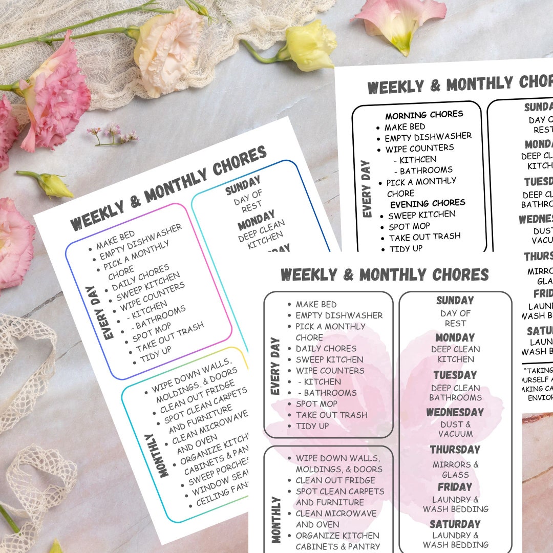 Printable Chore Chart, Weekly Menu, Grocery List With Sticker Sheet ...