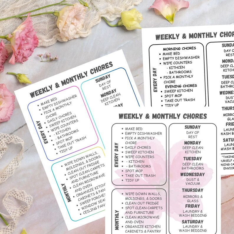 Printable Chore Chart, Weekly Menu, Grocery List With Sticker Sheet ...