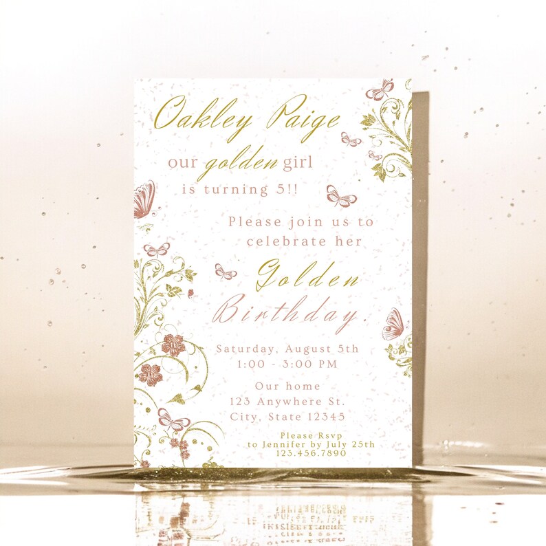 Golden Birthday Invitation, Little Girl Golden Birthday Party ...