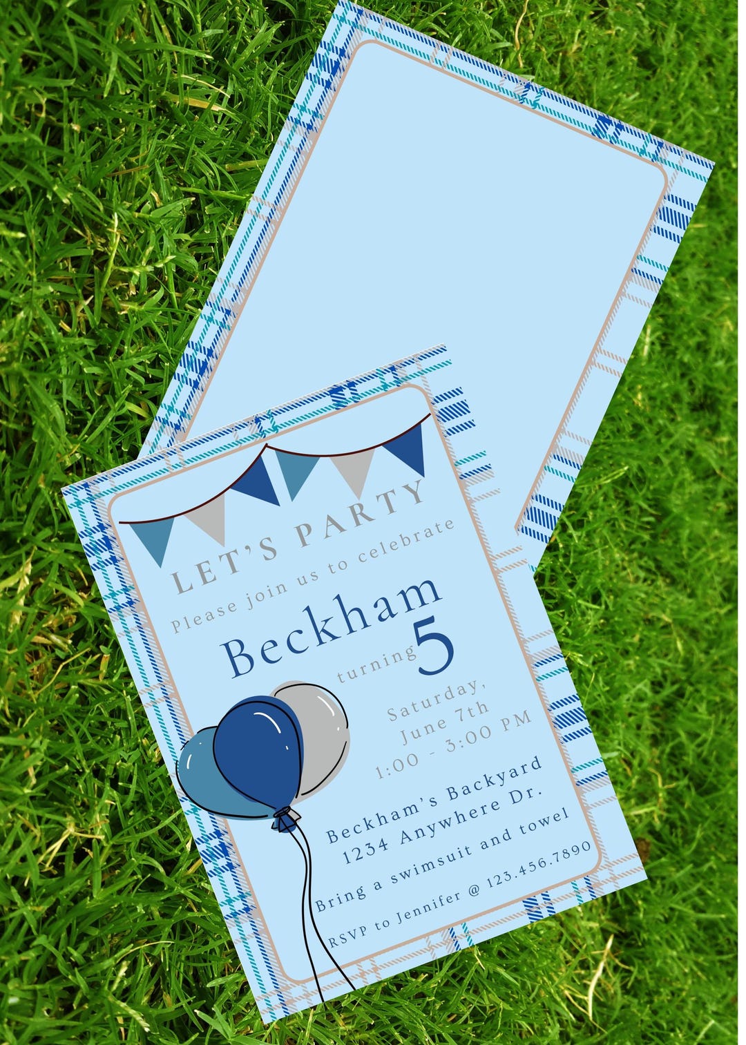 Little Boy Birthday Invitation, Plaid Birthday Invite, Blue Invitation ...