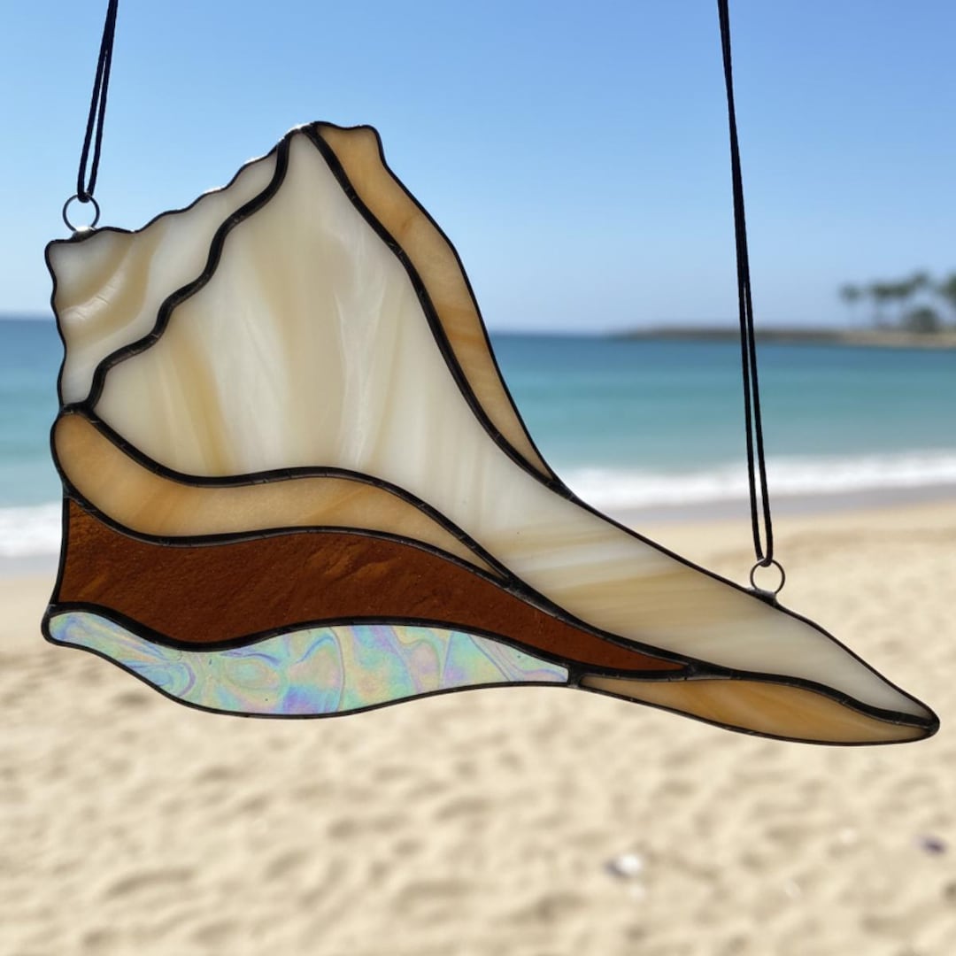 Seashell Stained Glass Pattern, Conch Shell Suncatcher Design, Beach ...