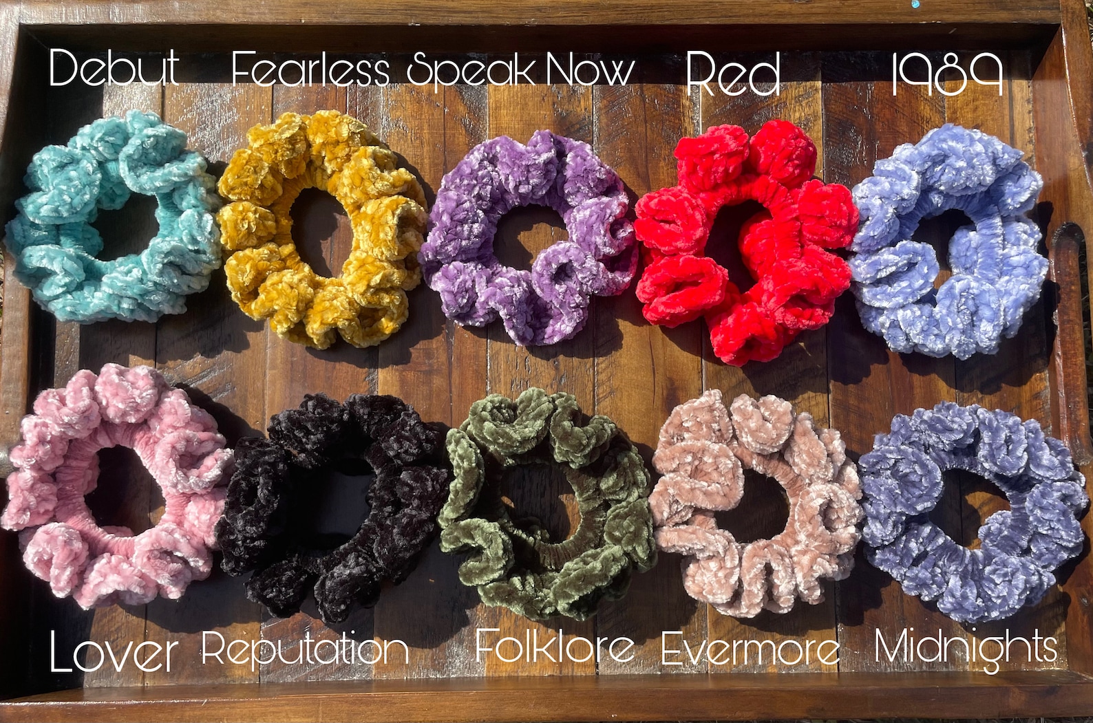 Taylor/swiftie Eras Scrunchies • Handmade Crochet Velvet Scrunchies ...