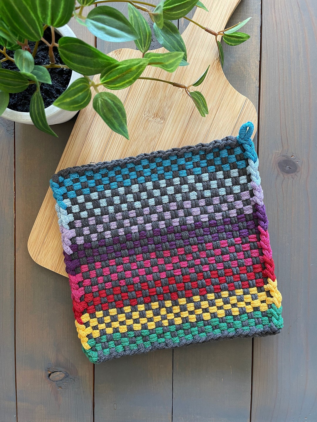 Handmade Large Loom Woven Potholder Oven Mitt, Hot Pad, Kitchen Decor ...