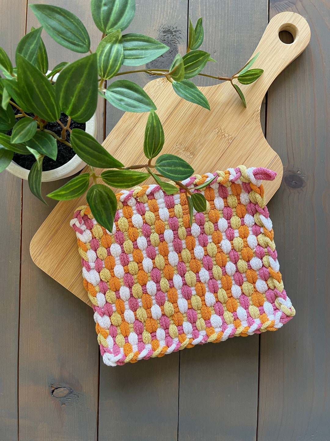 Handmade Loom Woven Potholder Trivet, Oven Mitt, Hot Pad, Kitchen Decor ...