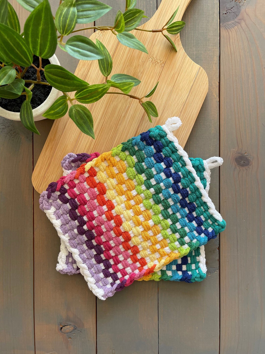Set of TWO Handmade Loom Woven Potholders Trivet, Oven Mitt, Hot Pad ...